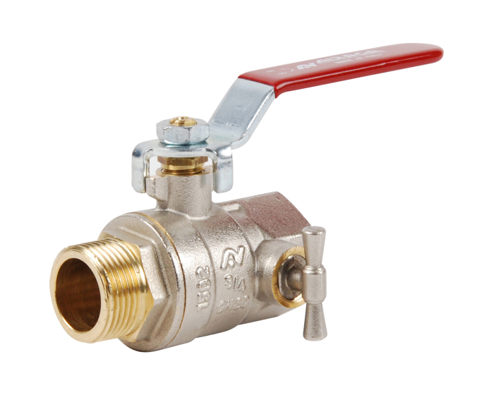 Brass ball valve 547 male/female red steel lever with drainer PN30/20 ...