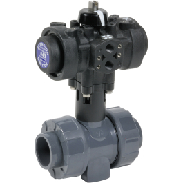 PVC-U ball valve C200 with FKM gaskets + PP/PPS pneumatic actuator | Syveco